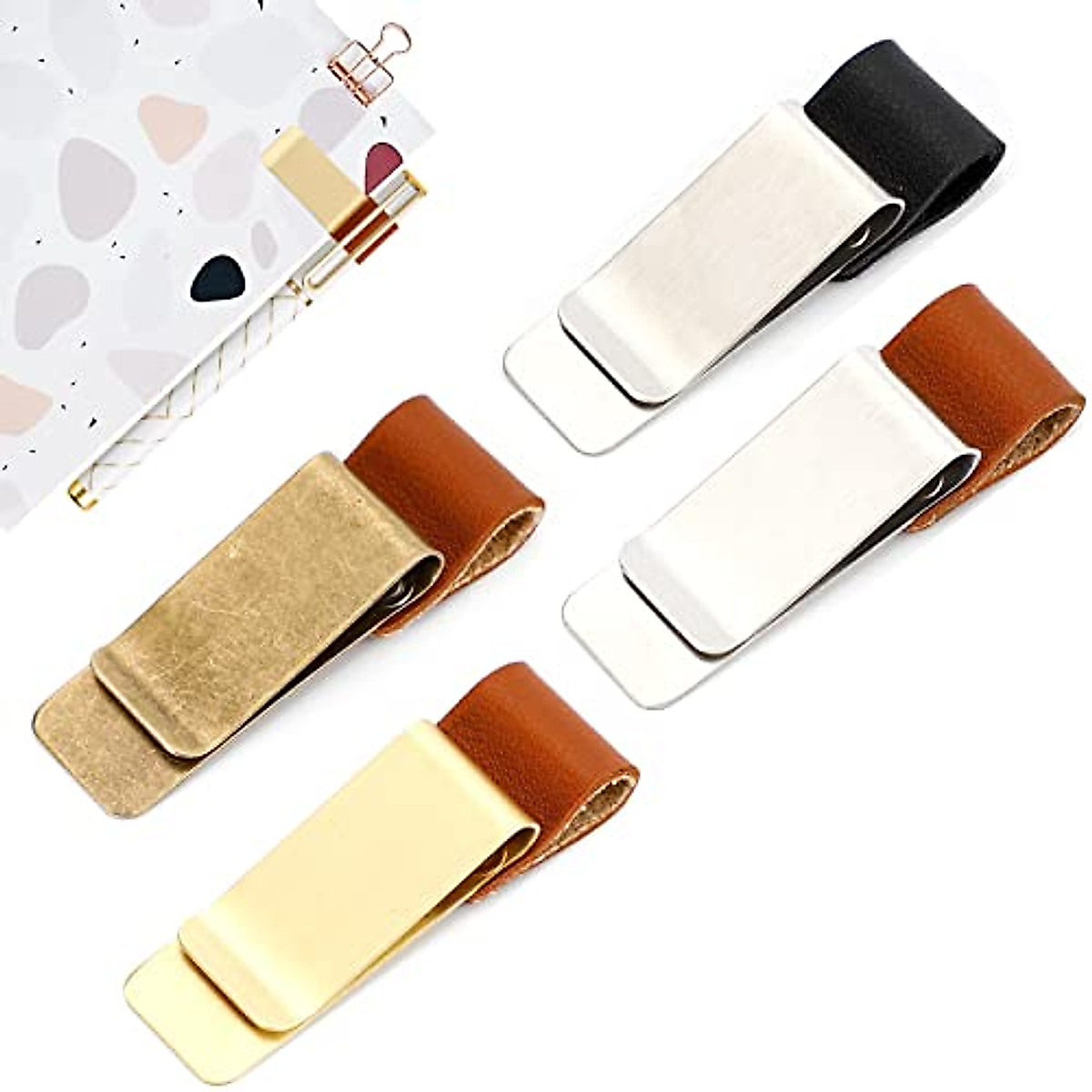 4Pcs Pen Clip for Notebook Pen Loop Holder for Notebooks PU Leather Pen Holder Pen Sleeve Pen Clips for Journal, Planner, Notebook