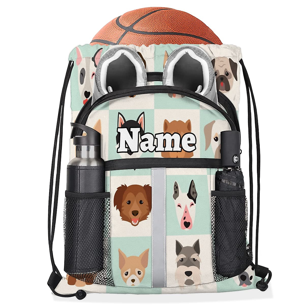 Herdesigns Animal Dog Puppy Custom Drawstring Backpack Dog Pattern Personalized Dance Bags Lightweight Backpacks for Men Women Adults Birthday Gifts Mini Gym Sports Beach Swim Travel Drawstring Bag