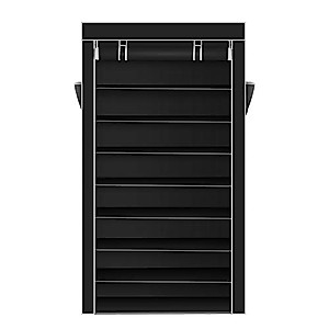 Sawandoo 10 Tiers Shoe Rack with Dustproof Cover Closet Shoe Storage Cabinet Organizer Black