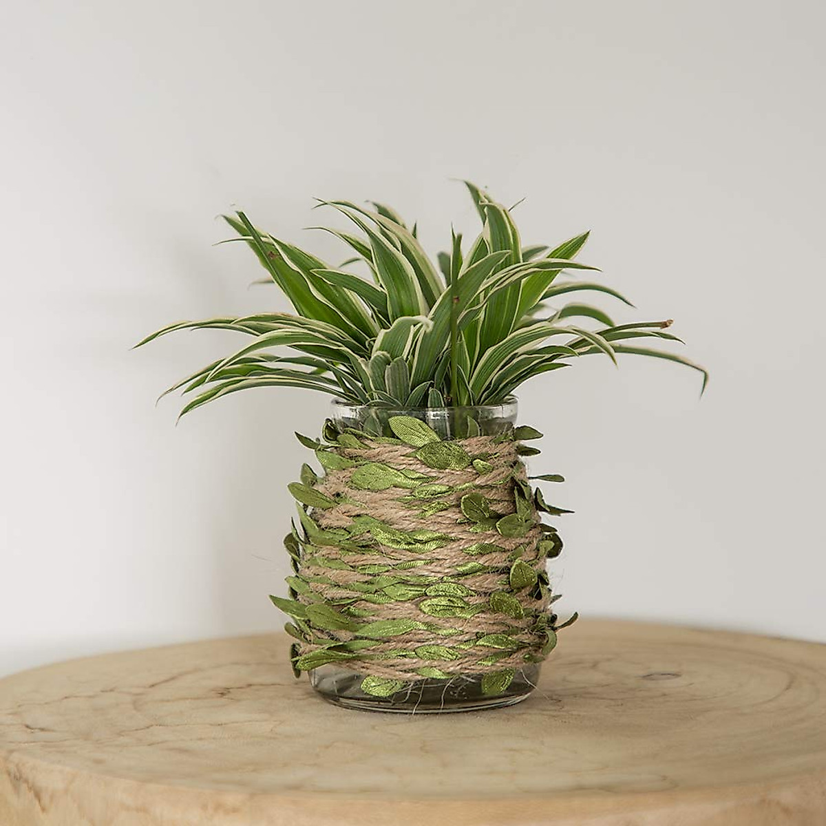 YuCool 98 Feet 5MM Burlap Leaf Ribbon, Natural Wall Hanging Jute Vine Twine with Artificial Green Leaves for Rustic Wedding,Home,Garden,Jungle Party Decorations and DIY Crafts Decor(3 Rolls)