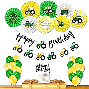 Green Tractor Party Supplies, Tractor Birthday Decorations, Farm Green Tractor Happy Birthday Banner, Farm Tractor Theme Party Decorations for Girls Boys Kids 1st 2nd 3rd 4th Birthday.