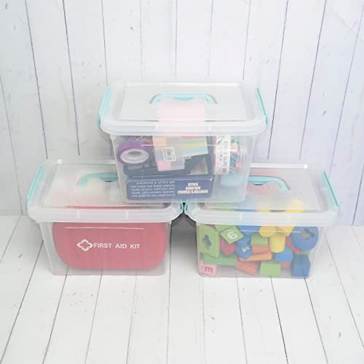 Ucake 8 Quart Plastic Small Storage Box with Handel, Clear Storage Bin with Lid, 6 Pack