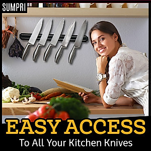 Magnetic Knife Strip for Wall - Extra-Strong Magnet Knife Holder Strip (15 Inch X Set Of 3) - Securely Holds Your Biggest Kitchen Knives - Space-Saving Magnetic Knife Holder For Wall -By SUMPRI