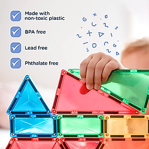 Connetix Tiles 212 Piece Mega Pack, Premium Educational Magnetic Building Set, Features Large Hexagons and Squares, Regular Geometric Tiles, Door and Window Pieces, Fences, 2 Purple Cars, and More