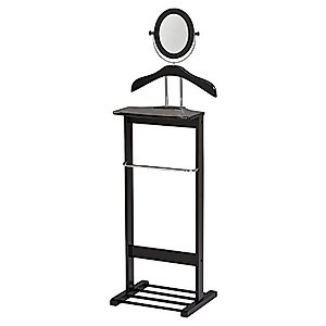 Kings Brand Furniture - Millett Wood Wardrobe Suit Valet Stand, Clothes Rack, Contour Hanger, Trouser Shoe Rack - Black/Chrome