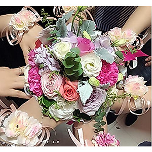 Wrist Corsage Bands,6 Pcs DIY Pearl Wrist Bands Elastic Wristlets Corsage Accessories Wedding Wrist Corsages Bracelets For Wedding Party Prom Bride