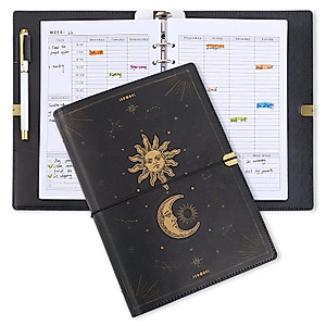 Daily Planner Undated, A5 Planner Weekly and Monthly to Do List Notepad PU Leather Appointment Book Cute Work Planner Binder with 24pcs Gift Stickers Habit Tracker