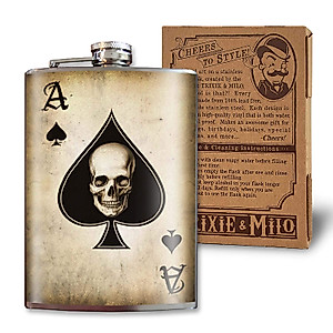 Trixie & Milo Stainless Steel Funny Flasks for Men - Perfect Gifts for Him, Groomsmen Gifts, Bar Accessories and Dad Gifts - Holds 8 oz. of Fluid-Ace of Spades