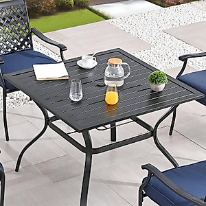 PatioFestival Patio Dining Set 5Pcs Heavy Duty Metal Outdoor Furniture Sets Square Table with 4 Stackable Chairs Blue Cushion