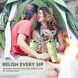 40 oz Tumbler with Handle, 2.0 Reusable Vacuum Tumbler, Insulated Tumbler With Lid and Straws, Insulated Cup, Maintains Cold Heat and Ice for Hours (Tie Dye Green)