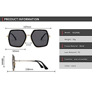 iKANOO Oversized Square Sunglasses for Women Hexagon Inspired Designer Style Shades (Red&green)