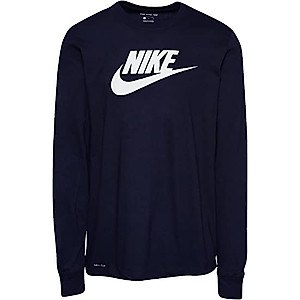 Nike Sportswear Men's Long Sleeve Graphic T Shirt (Large, College Navy/White/White)