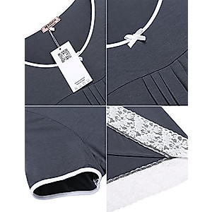 HOTOUCH Sleepwear Sexy Short Sleeve Womens Nightgown Modal Sleep Shirt Scoop Neck Lace Trim Soft Nightshirt, Grey M