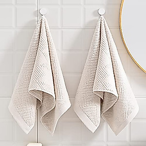 sense gnosis Super Soft White Hand Towels Terry Striped Weave Pattern Ultra Absorbent 100% Cotton Towel for Bathroom(13 X 29 Inch), 2 Pieces