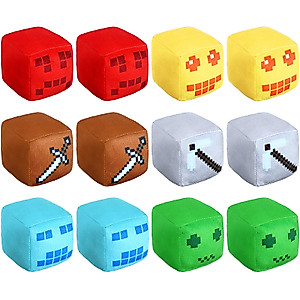 Hungdao 12 Pcs Plush Pixel Square Cubes Soft Miner Game Plush Toys Square Pixel Miner Stuffed Animals Doll Toy for Video Game Fans Birthday Party Favor Home Decor Classroom Rewards Gifts, 6 Styles