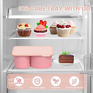 Large Silicone Ice Cube Tray for 20-30-40 oz Tumbler Cup, Slow Melting Ice Mold with Lid, Easy Release Ice Maker(Pink)