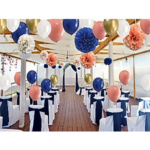Navy Blue Pink Party Decorations for Women – Bridal Wedding Shower Birthday Gender Reveal Decor with Dusty Balloons and Royal Blue Paper Flower Pom Poms and Garland