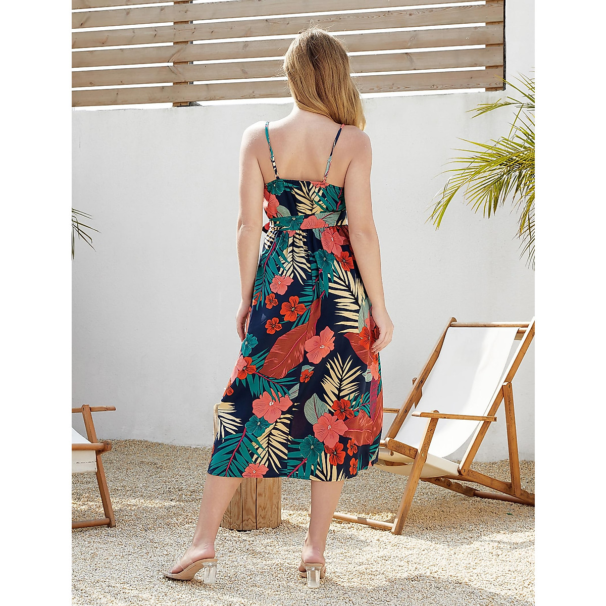 PATPAT Family Matching Outfits Mommy and Me Dresses Matching Set Tropical Floral Palm Leaf Print Sun Maxi Dresses Matching Hawaiian Outfits for Couples Vacation Beach Red Floral Outfit for Women M