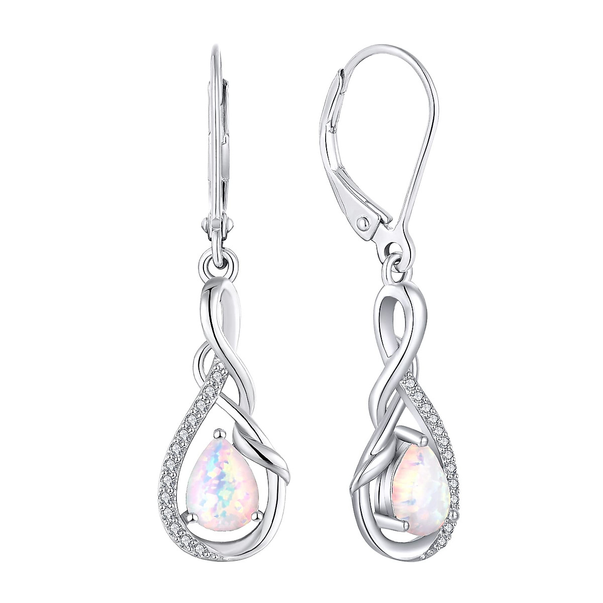 Starchenie Infinity Dangle Drop Earrings Sterling Silver Teardrop Leverback Earrings Created Opal Twisted Jewelry