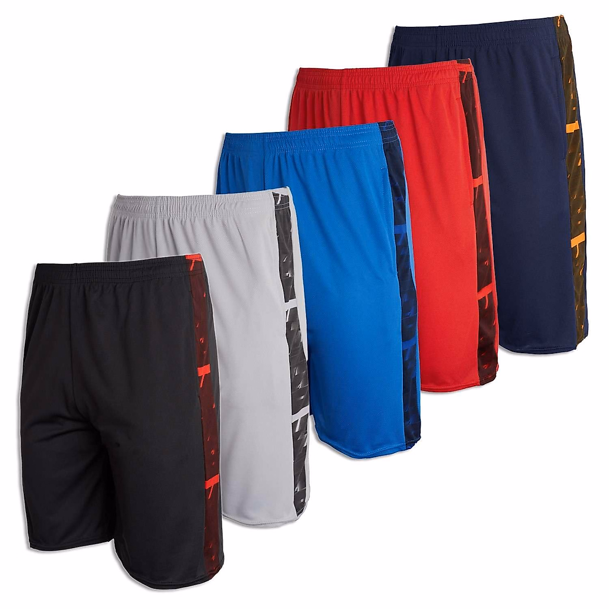 Real Essentials Mens Mesh Shorts Active Wear Athletic Short Men Basketball Pockets Workout Gym Soccer Running Summer Fitness Quick Dry Casual Clothes Sport Training Hiking, Set 4, XXL, Pack of 5