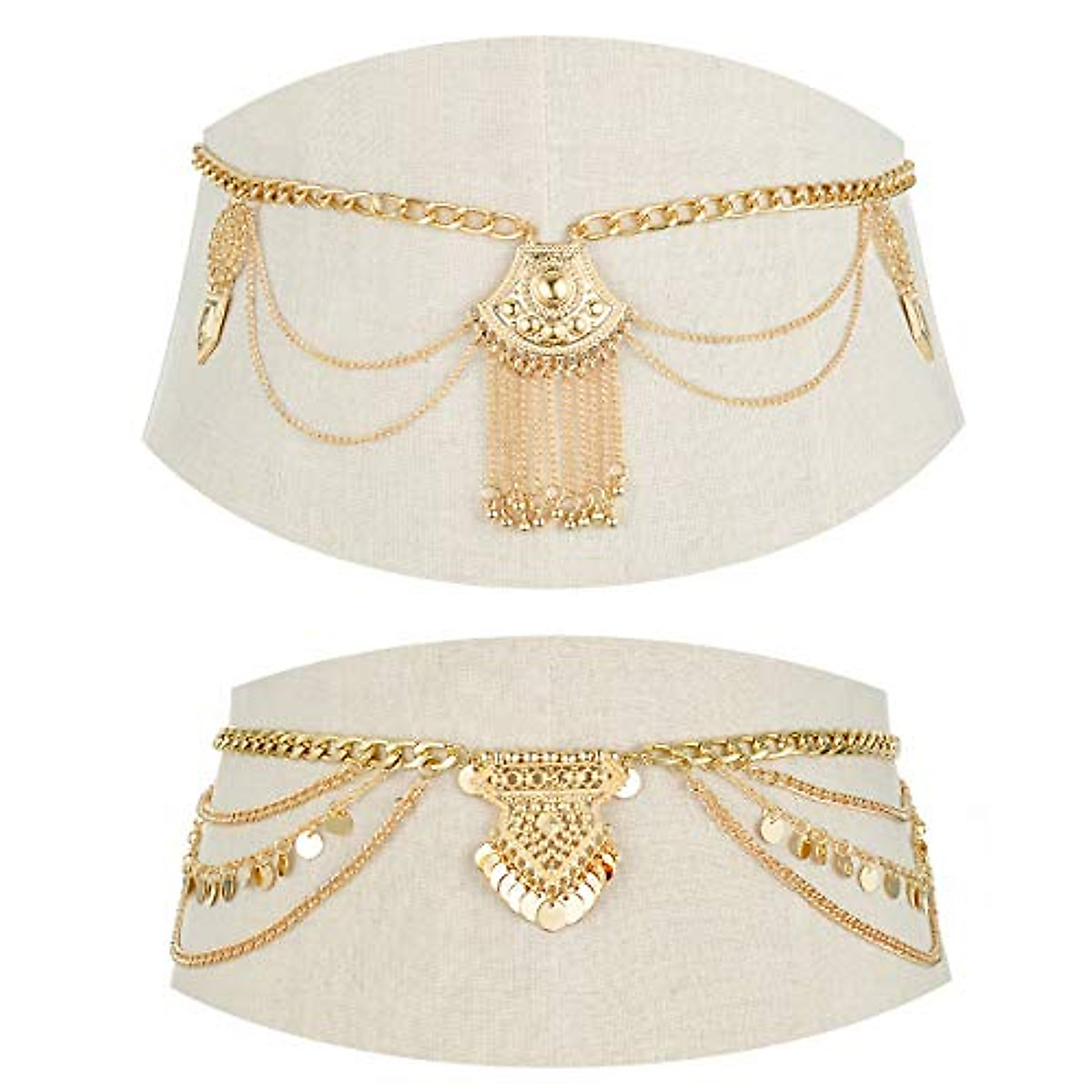 Tornito 2 PCS Waist Belt Chain Vintage Dangle Dancing Tassel Body Chain Bikini Beach Body Jewelry for Women Silver Gold Tone