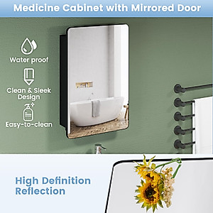 Giantex Medicine Cabinet Mirror, 20x30” Bathroom Cabinet with Beveled Mirror, Adjustable Shelves, Rounded Rectangle Frame, 2 Installation Method, Recessed Wall Cabinet, Wall Mount Cabinet, Matt Black