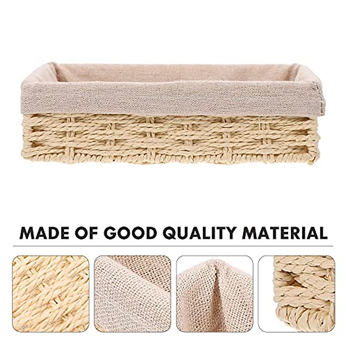 VOSAREA Small Wicker Baskets with Liners Shelf Baskets Rectangular Basket Rattan Wicker Baskets Sundries Organizer Cosmetic Makeup Holders (Beige)