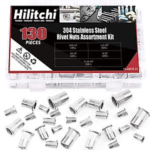 Hilitchi 5 Sizes Stainless Steel Rivet Nuts Threaded Insert Rivnuts 8-32, 10-24, 1/4-20, 5/16-18, 3/8-16 for Automotive Furniture Decoration Electrical and Industrial Products (85Pcs, SAE)