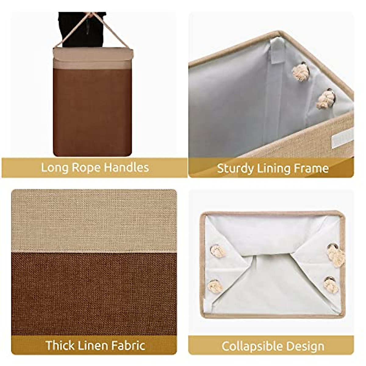 YOUDENOVA Collapsible Laundry Basket with Lid, 80L Clothes-Hamper for Bedroom with Handles, Freestanding Hamper with Lid, Foldable Laundry Hamper for Baby, Towels Blankets Toys Organizer. Brown