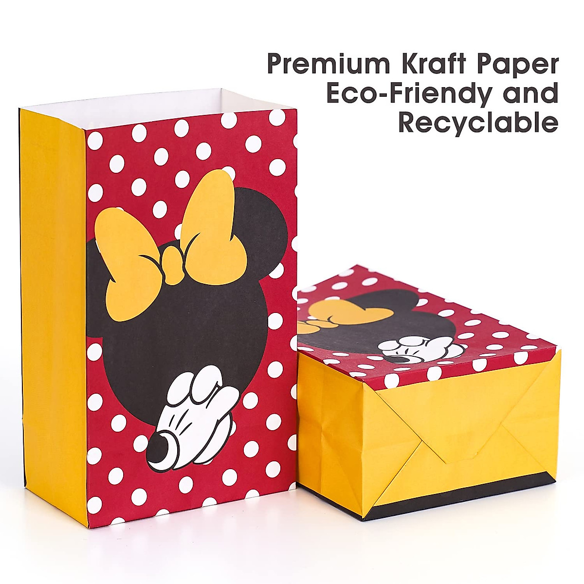 24 Pack Mickey Minnie Party Favor Bags Paper Goodie Bags - Treat Candy Bag for Kids' Minnie Mickey Theme Party, Boys Girls Mickey Birthday Party Supplies Gift Bags with Stickers for Party Decorations