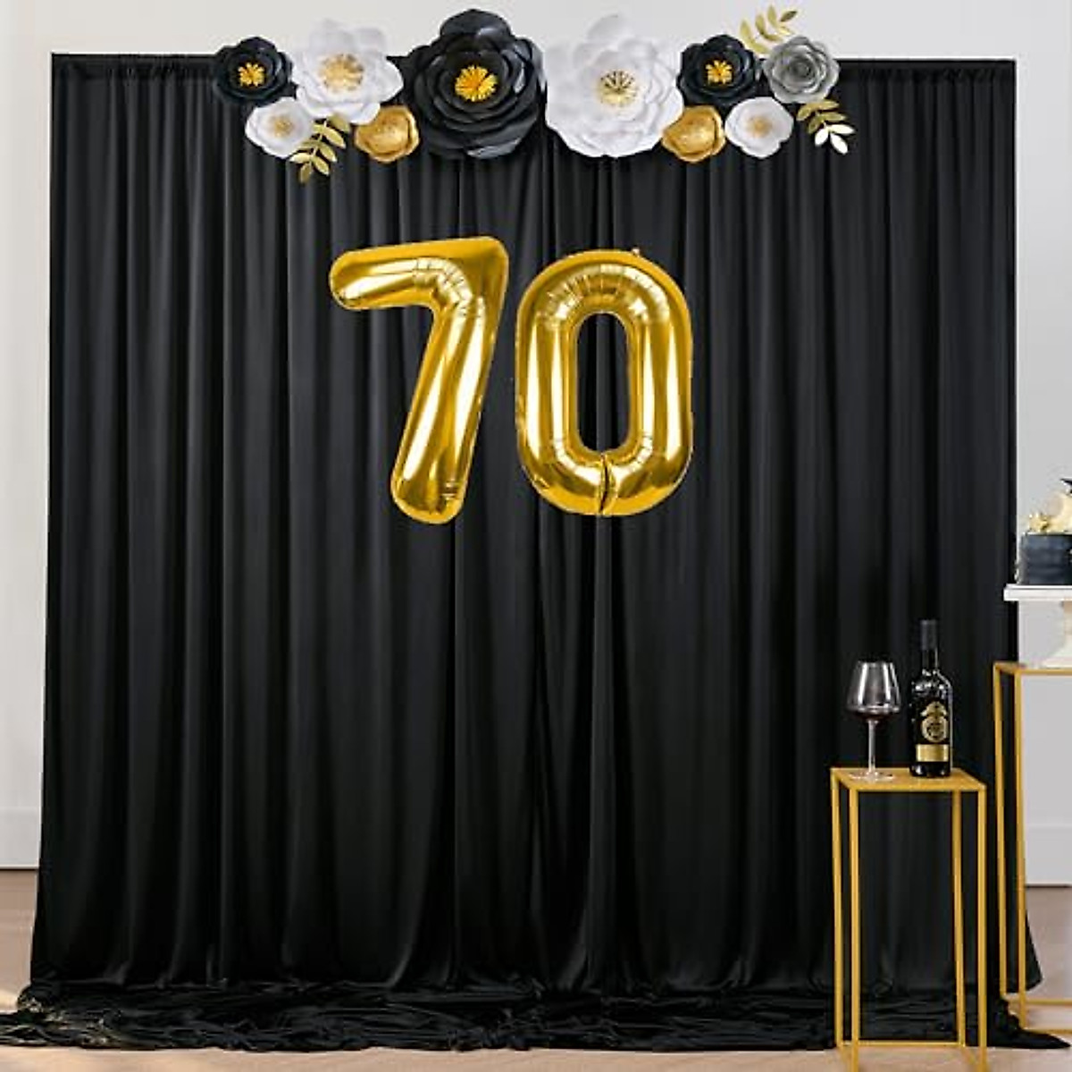 20ft×10ft Wrinkle Free Black Backdrop Curtain for Party, 4 Panels 5×10 ft Thick Silky Polyester Photo Backdrop Drapes for 50th Birthday Parties Baby Shower Graduation Wedding Photograhy Home Decor