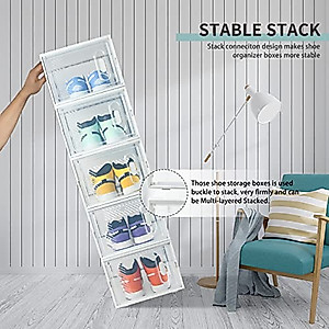 Hrrsaki 8 Pack X-Large Shoe Storage Boxes, Shoe Boxes Clear Plastic Stackable, Shoe Organizer Boxes with Front Opening Lids, Ventilation and Dust-proof, Shoe Container Boxes for Closet, Bedroom, Bathroom, Fit for Women/Men Size 14(14” x 11” x 8.3”) (white