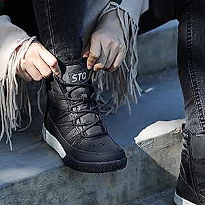 STQ Women Lightweight Winter Walking Boots Suede Insulated Hiking Booties Non-slip with Zipper Black 10