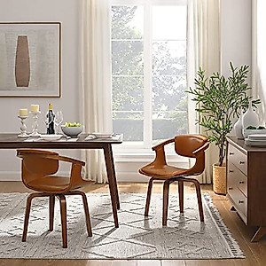 Volans Vanity Chair, Swivel Accent Chair No Wheels, Faux Leather Bedroom Chair with Wood Legs, Mid Century Modern Chair Armchair for Desk Small Space, Brown