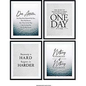 Addiction Recovery Wall Decor - Set of 4 Sobriety Inspirational Wall Art Designs - Sober Encouragement Room Decor - Gifts for women and men - 11x14 unframed print