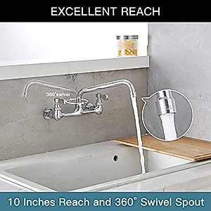 Evolvegoods Kitchen Sink Faucet with 10 Inch Swivel Spout Commercial Centerset Sink 2 Handle Polished Chrome Utility Laundry Restaurant rv Kitchen Faucets Wall Mount