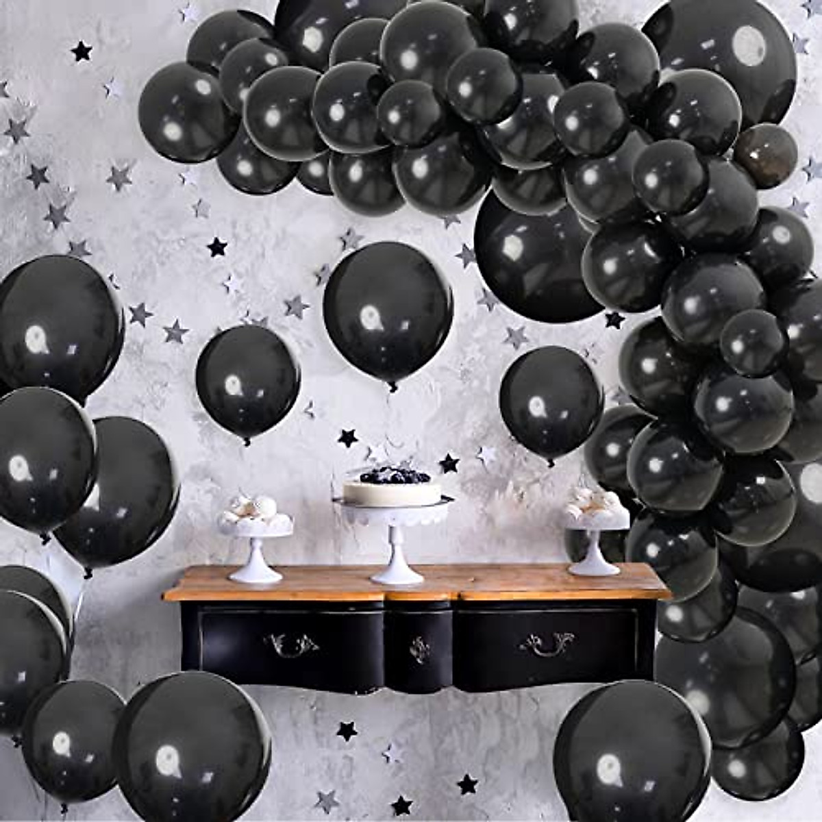 107pcs Black Balloon Garland Arch Kit 5” 10” 12” 18 inch Different Sizes Metallic Black Latex Party Helium Chrome Black Balloons Set for Wedding Birthday Party New Year's Day Decorations Supplies