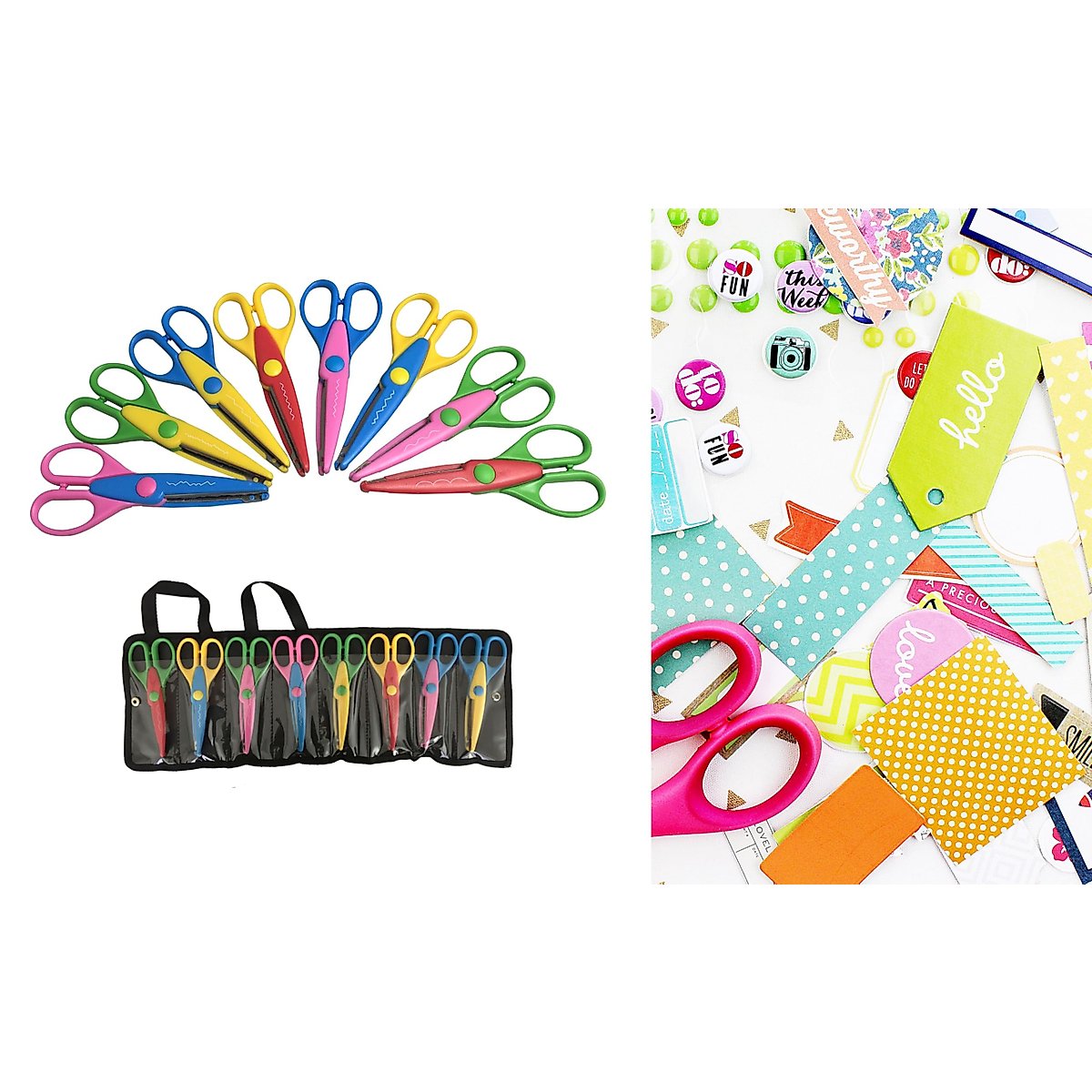 EXERZ Craft Scissors 8pcs, Edge Scissors with a Carrying Bag, 8 Patterns Zig Zag