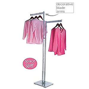 Only Garment Racks #2262 Two Way Rack with Blade Arms Only Garment Racks - Clothing Rack - Heavy Duty Chrome - 2 Way Clothes Rack, Adjustable Height Decorative Blade Arms, Perfect for Retail Clothing Store Display - (2) Rectangular Tubing Blade Arms