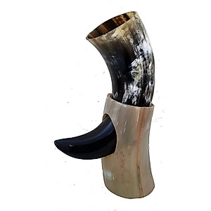 5x Viking Drinking Horn Cups | Viking gift for men 100% Natural Norse Goblet Ale Mead Beer mug Wine with Stand 10oz (9"-12")
