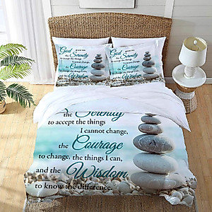 jamie world Beach Serenity Prayer Bedding Set Twin Full Queen King Size Christian Stone Duvet Comforter Cover Peace Cozy Quilt Cover Decorative Soft Bed Sets with 2 Pillowcases for Kids Adults