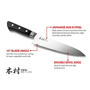 Kimura Chef Knife, [Made in Japan], 7 inch Professional Kitchen Knife, Sharp High Carbon Molybdenum Vanadium Stainless Steel Knives, Gyuto Knife with Ergonomic Pakkawood Handle - Japanese Chef's Knife