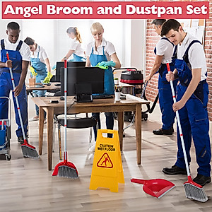 Meanplan 4 Pcs Angle Broom and Dustpan Combo Set for School Classroom 54'' Outdoor Indoor Cleaning Broom Commercial Broom with Step-on Dustpan for Home Kitchen Office Floor Dirt Dust Hair Cleaning