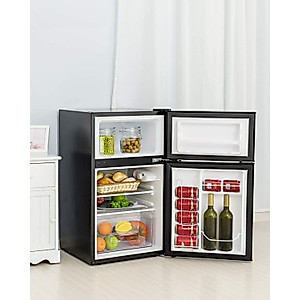 ROVSUN 2 Door Compact Refrigerator with Freezer, 3.2 CU FT Upright Mini Fridge Cooler for Food Drink Beer with Removable Shelves, Ice Tray, Scraper, Perfect for Apartment, Bedroom, Office & Dorm