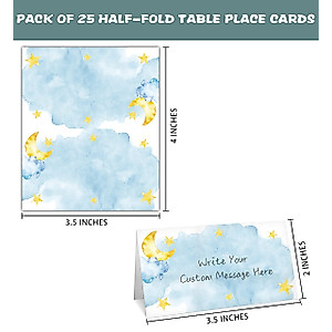 Table Place Card for Baby Shower, 25 Pcs Tent Cards Set with Moon and Stars Design, Editable Name Cards for Table Seating, Sleepover Party Food Lables, Twinkle Little Star Baby Shower Decorations(07)
