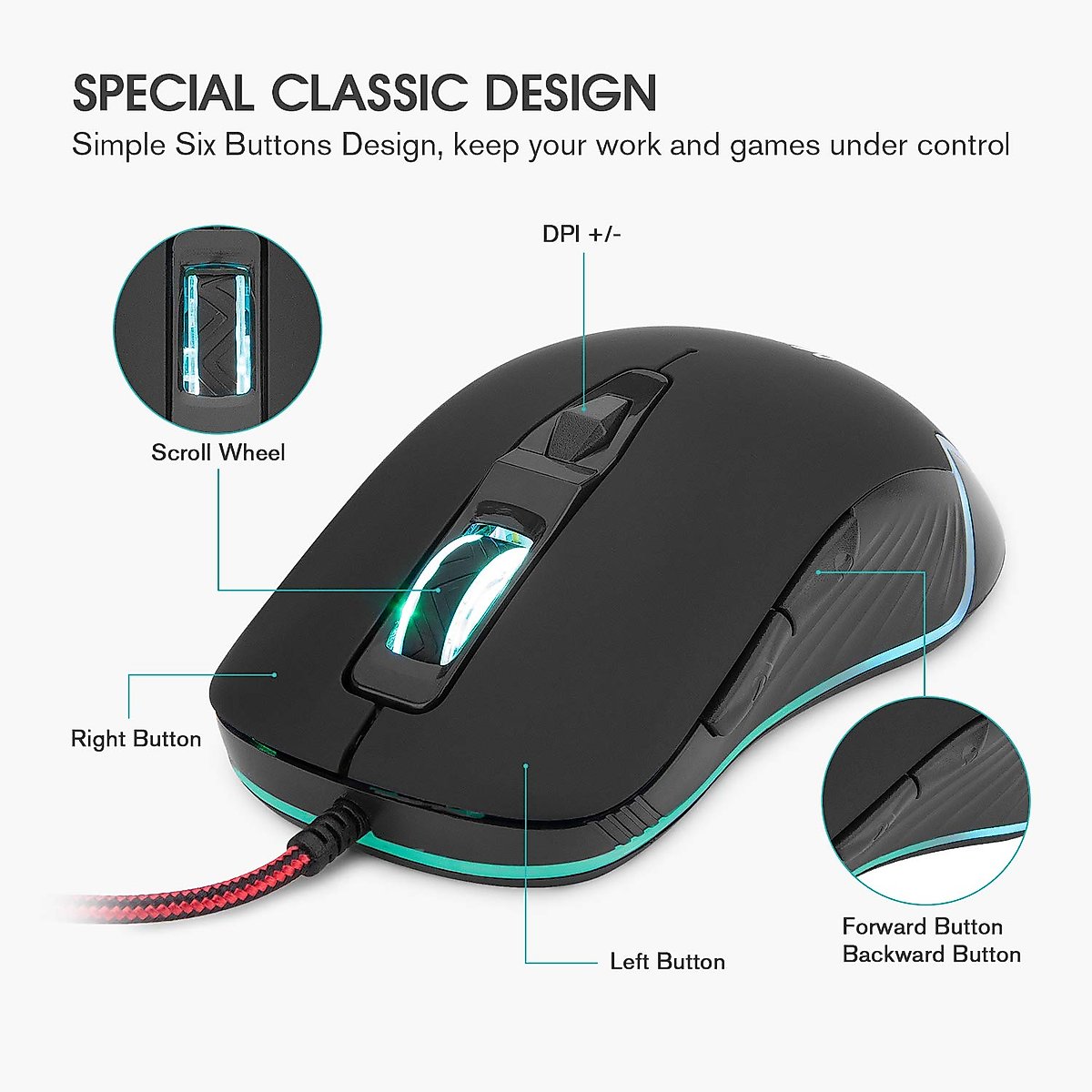 mafiti Wired Mouse, Computer Mouse for Laptop Notebook Desktop USB RGB Mice 3200DPI