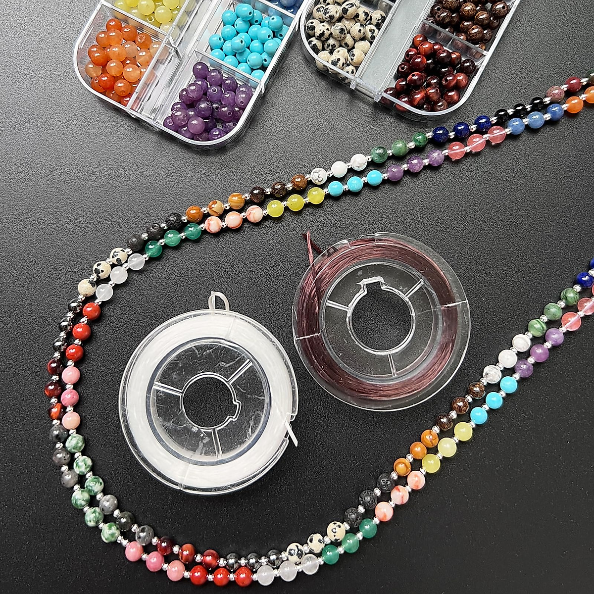 CHCCOYE 4mm Natural Round Stone Beads Gemstone Beading Loose Gemstone Beads DIY Smooth Beads for Bracelet Necklace Earrings Jewelry Making (4mm Stone Beads 600pcs, 24Colours)