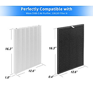 GoKBNY 116130 True HEPA Replacement Filter H Compatible with Winix 5500-2 Purifier and Models AM80, 3-Set Include 3×True HEPA Filters + 3×Activated Carbon Filters