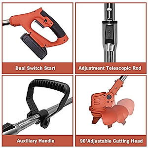 NEWSTYP Multi-Functional Powerful Electric Mower Lithium-Electric Adjustable Lawn Weed Mower Pruning Cutter Garden Yard Tool with 2Pcs Batteries (Standard)