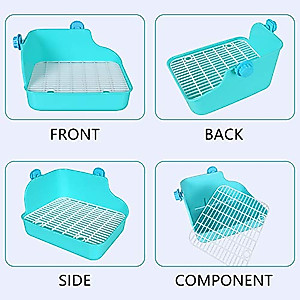 Hptmus Rabbit Litter Box - Turquoise Corner Litter Box Rectangular Pet Litter Box Bunny Accessories Plastic Litter Box for Small Animals